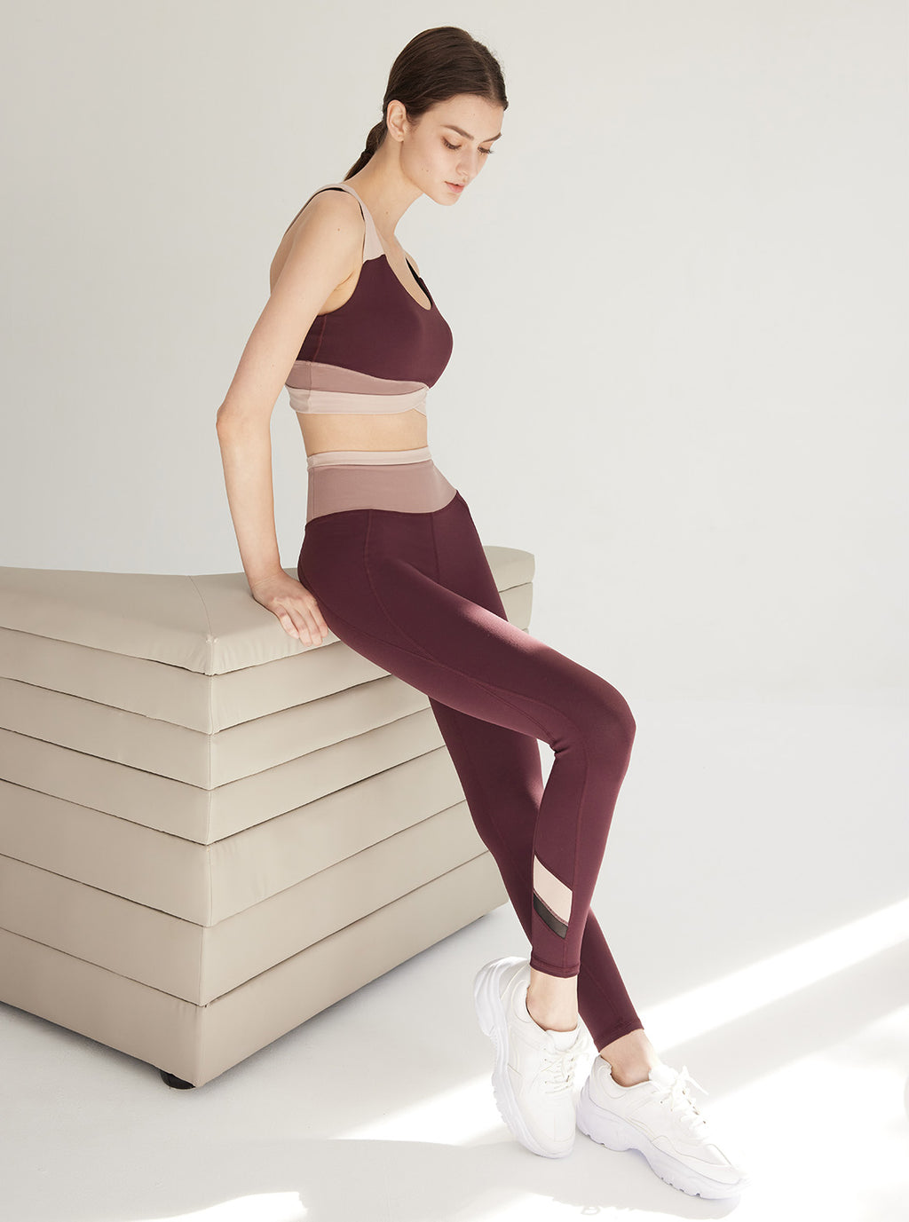 S2N Active_B107 GIRL BOSS 玩色拼接質感長褲_Wine Red 瑜伽 健身 運動 – S2N ACTIVE