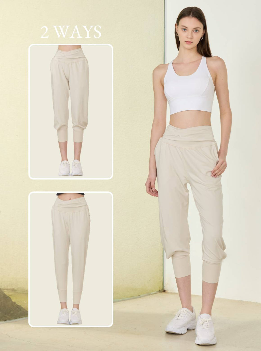 S2N Active_B516 SMALL TALK 斜摺兩穿休閒褲_Beige 瑜伽 健身 運動 – S2N ACTIVE